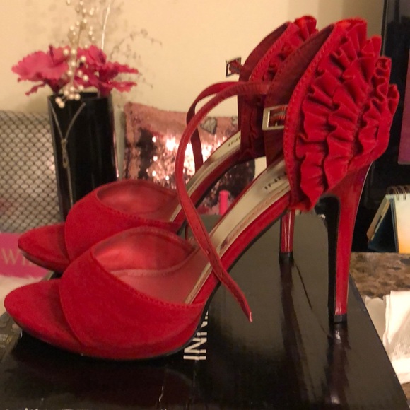 Shoes | Red Open Toe Ankle Buckle High Heel Shoes | Poshmark